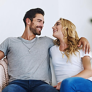 Yooblue Cross Necklace for Men, Mens Chain Necklaces, Cross Chain for Men, Silver Stainless Steel Layered Rope Chain Cuban Link Chain for Men, Mens Jewelry Gifts