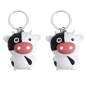 VALICLUD 2Pcs Cartoon Cow Keychain Miniature Cow Figurine Animals Keyring Charm Light and Sound Keychains Led Keychain Flashlight For Chinese Ox New Year Party Favors