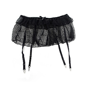 ohmydear Women Lace Mesh Garter Belts Plus Size Suspender Belt Garter Skirt for Thigh Highs Stockings Black XL-2XL