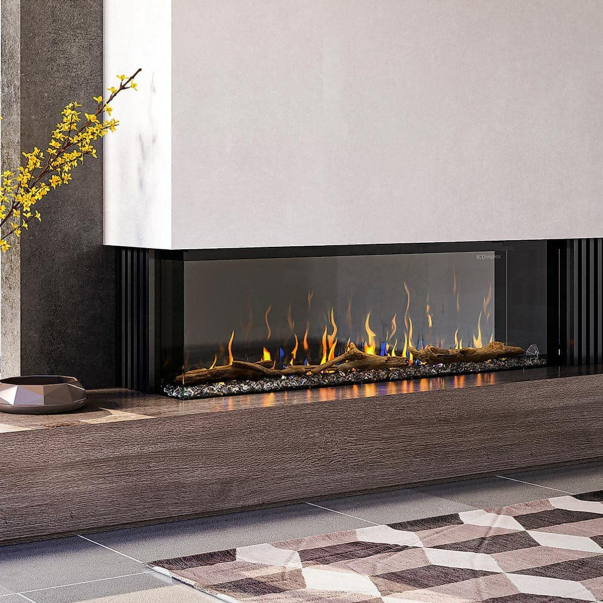 Dimplex IgniteXL Bold 60-in Built-in Linear Modern Electric Fireplace with Multiple Display Options, Multi-Colored Flames | with Crystals and Driftwood Logset, Model: XLF6017-XD