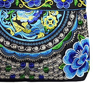 Women's Unique Vintage Hobo Tote Bags Embroidered Floral Shoulder Handbags for lady (APPLE-BLUE), Medium