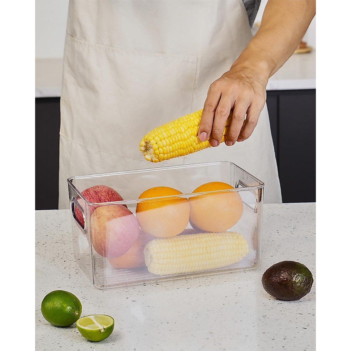 Chikit 4 PCS Clear Plastic Storage Bins, Refrigerator Organizer Bins with Handles, Pantry Organizer Bins for Food, BPA-Free Fridge Organizer for Fridge, Freezer, Kitchen, Cabinet, Pantry, 10" Long