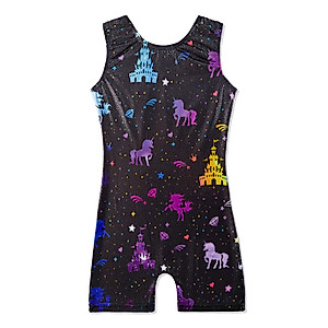 HOZIY 5/6 Leotard Gymnastics Black Diamond Castle Unicorn Biketard Bike Shorts Fancy Starry Stars Outfits Galaxy Rainbow Colorful Multicolor 5t Size 5-6 Year Old Sparkle