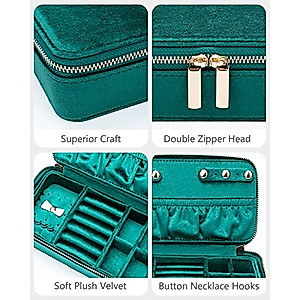 V-LAFUY Jewelry Travel Organizer, Travel Jewelry Case Small Travel Jewelry Box for Women Storage Rings Earrings Necklaces - Emerald Velvet Green
