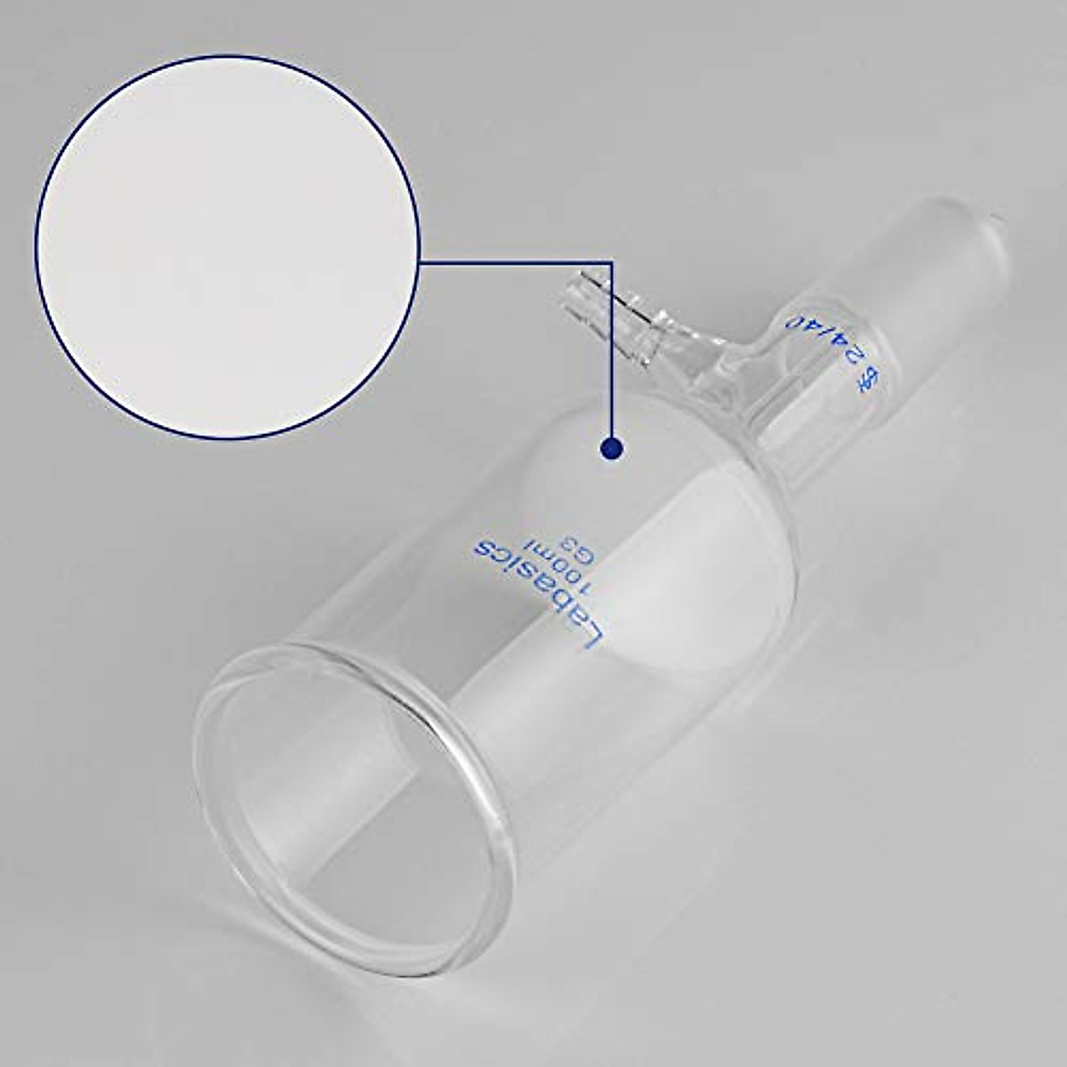 Labasics Borosilicate Glass Buchner Filtering Funnel with Fine Frit (G3), 46mm Inner Diameter, 80mm Depth, with 24/40 Standard Taper Inner Joint and Vacuum Serrated Tubulation (100ml)