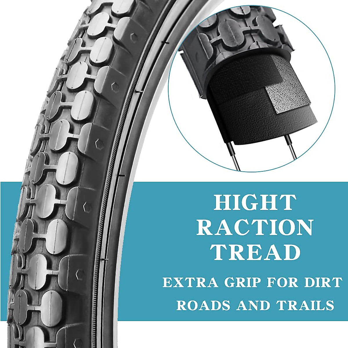 2 Pack Beach Cruiser Bike Tire 26" x 2.125" Folding Bicycle Replacement Tires-Black/White Side Wall… (Pair Black Wall)…