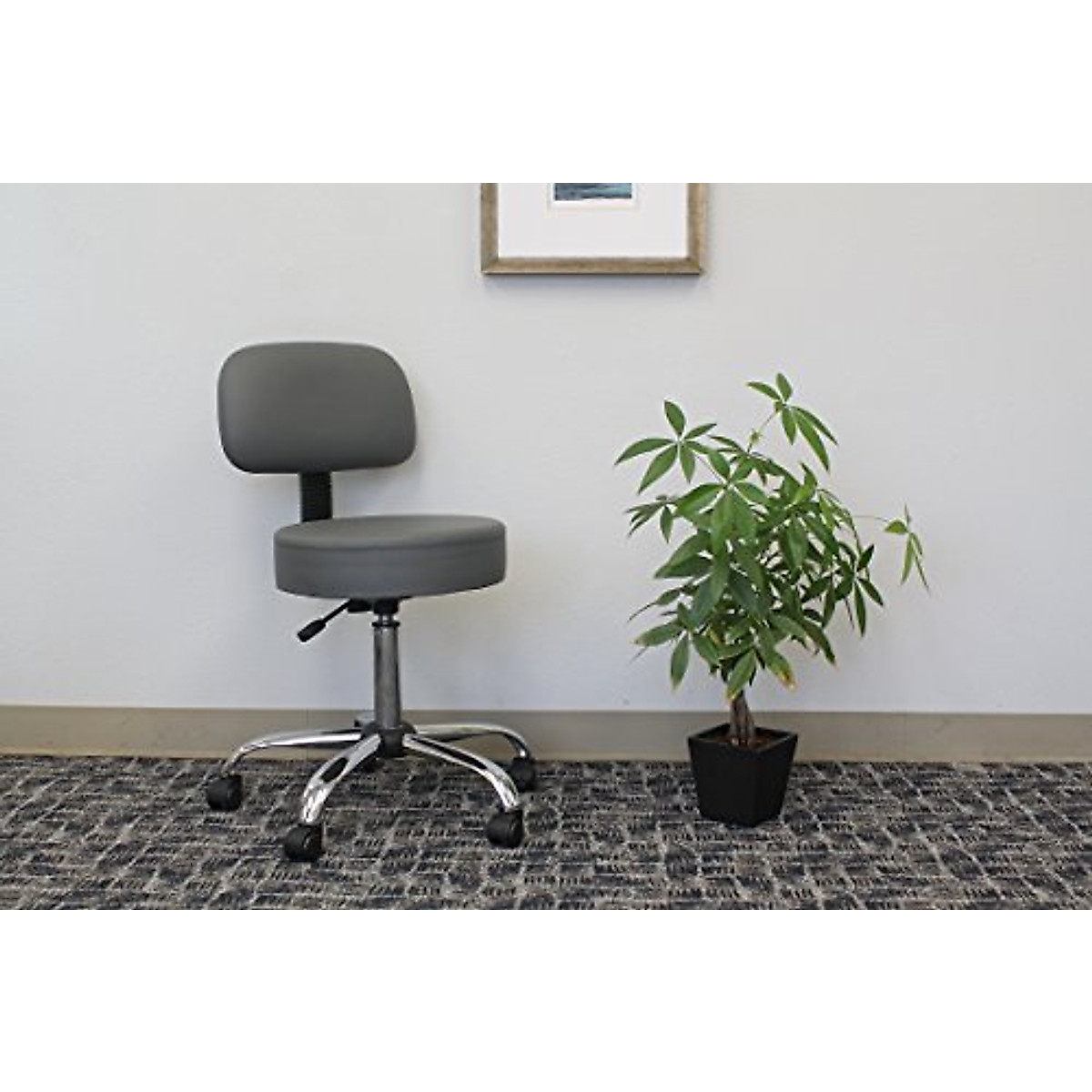 Boss Office Products Be Well Medical Spa Professional Adjustable Drafting Stool with Back, Grey