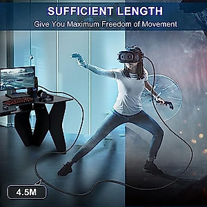 ovsor Professional VR Link Cable - Compatible with Meta Oculus Quest 2, 4.5 m VR Headset Cable Link for PC Gaming, High Speed Data Transfer and Charging USB C Cable