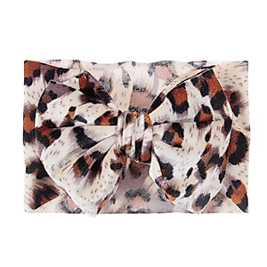 Nishine 5PCS Baby Girls Soft Wide Leopard Hair Turban Head Wraps Kids Stretchy Knotted Bows Headband for Children Hair Accessories Infant Headwraps