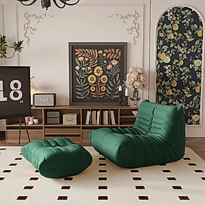 Sdorens Ottoman, Fireside Chair, Footrest, Lazy Floor Sofa Couches, Corner Chair Sofa for Living Room Bedroom Salon Office-Green