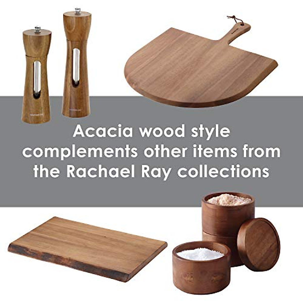 Rachael Ray Pantryware Wood Salt Cellar Stacking Set / Wood Salt Box Stacking Set3 piece, Brown