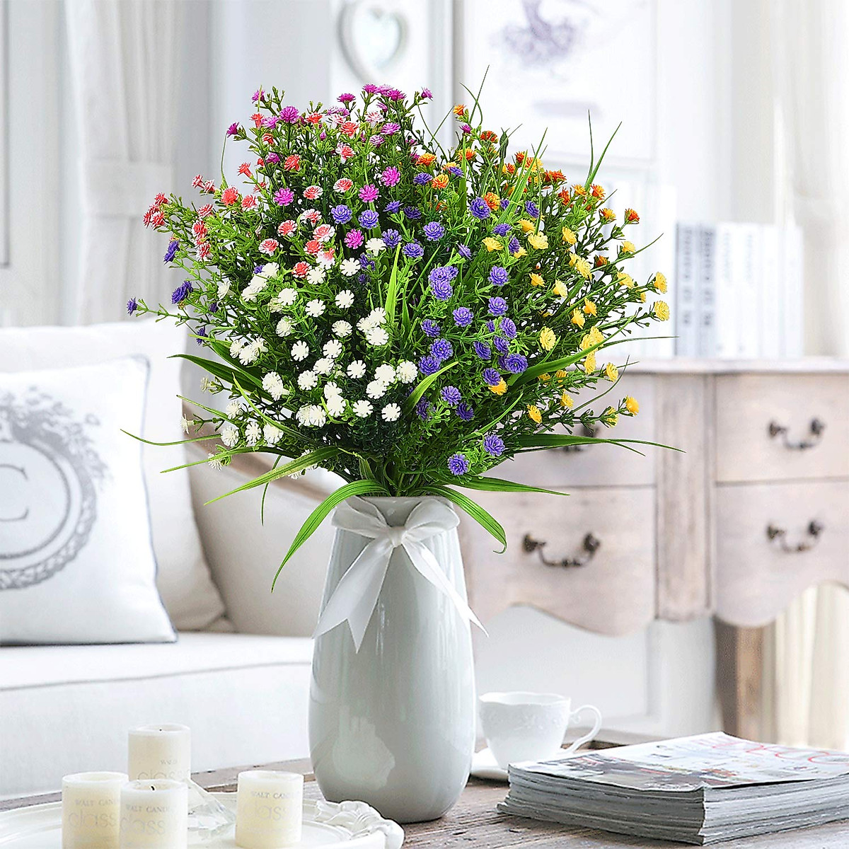 Sunm Boutique Artificial Baby's Breath Flowers, Gypsophila Bouquets Artificial Flowers Real Touch Baby Breath Flowers Bouquets for Garden Wedding Bridal Home Decor, 11.8 inches, Multi-Colour