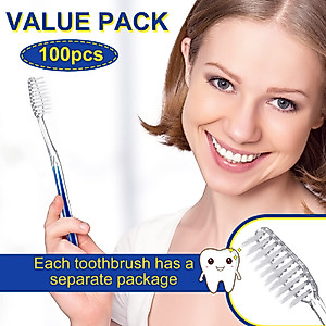 Patelai 100 Pcs Individually Wrapped Toothbrush Bulk Disposable Travel Toothbrushes Soft Bristle Tooth Brush Single Pack for Camping Adults Kids Hotels Guest Toiletries (Blue)