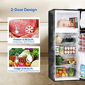 Upstreman 4.0 Cu.Ft Compact Refrigerator with Freezer, Double Door Mini Fridge, Large Capacity Mini Fridge, Adjustable Thermostat, Mini Refrigerator for Dorm, Office, Bedroom, Black-BR401