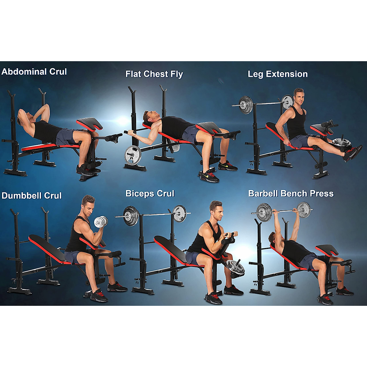 600lbs Adjustable Olympic Weight Bench with Preacher Curl & Leg Developer, Lifting Press Gym Exercise Equipment for Full-Body Workout (53 x 55.1 x 51.2 inch)