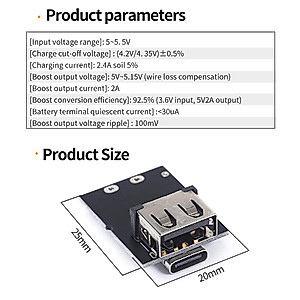 Teyleten Robot Type-C USB 5V 2A Boost Converter Step-Up Power Module Lithium Battery Charging Protection Board LED Display USB for DIY Charger (10PCS)