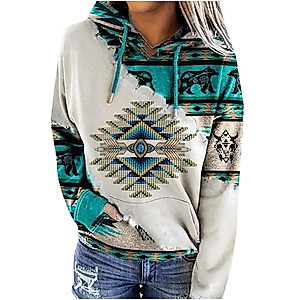 prime amazon big deal days Women's Western Aztec Ethnic Style Hooded Sweatshirts Casual Folk Pullover Long Sleeve Pocket Hoodies coat women Green XL