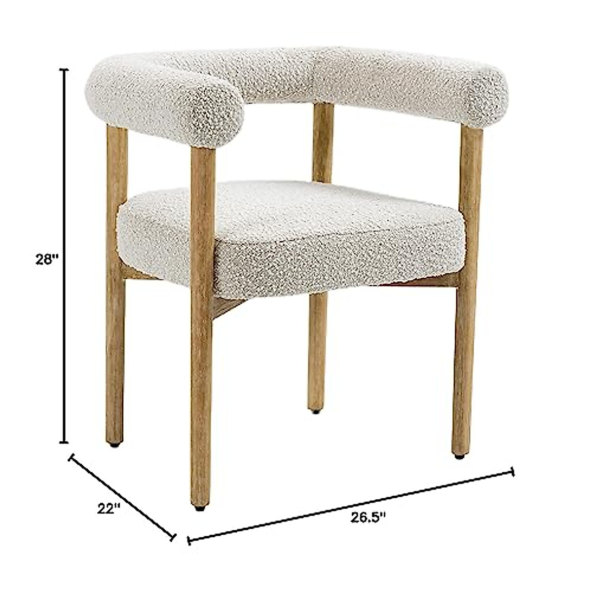 Meridian Furniture Hyatt Collection Mid-Century Modern Dining Chair, Solid Wood Finish, Rich Boucle Fabric, 26.5" W x 22" D x 28" H, Cream