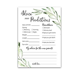 GREENERY Prediction and Advice Cards,Pack of 25, New Parents Mom & Dad to be Mommy & Daddy Message, Rustic Floral Green Olive Branch Couples Coed Shower Activity Keepsake Book G320-PDAV