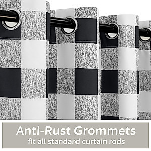 DriftAway Buffalo Plaid Check Curtains Blackout Room Darkening Thermal Insulated Black and White Buffalo Checkered Window Drapes for Farmhouse Bedroom Living Room Grommet Curtain 2 Panels 84 Inch Long