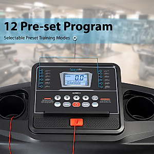 SereneLife Folding Treadmill - Foldable Home Fitness Equipment with LCD for Walking & Running - Cardio Exercise Machine - Preset and Adjustable Programs, Bluetooth, 4 Incline Levels, 12 Training Modes