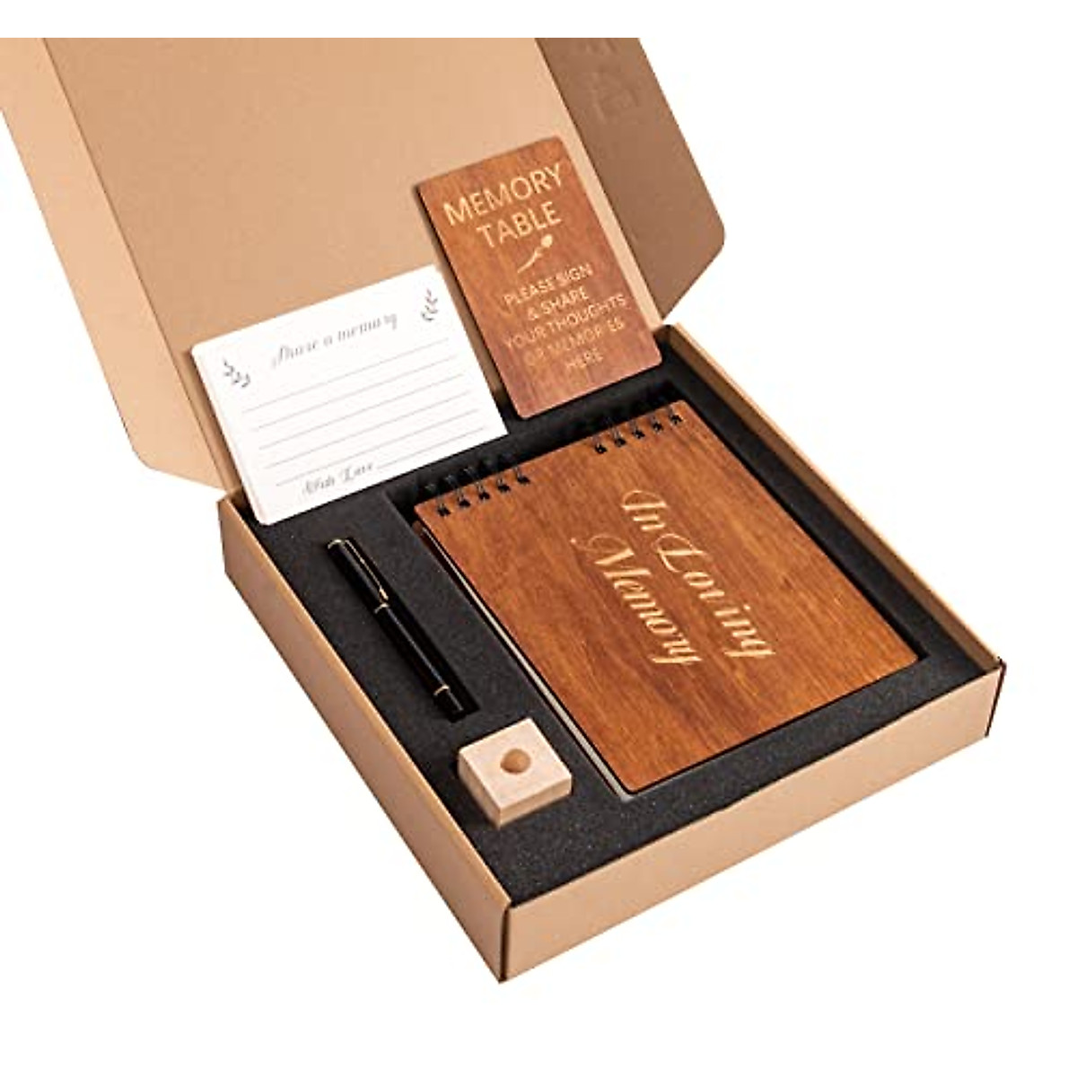 Funeral Guest Book Alternatives for Memorial Service Sign-in Memorial Books for Celebration of Life Include 4x6 Inch Thank You Cards with Envelopes Share A Memory Cards Wooden Table Sign (Brown)