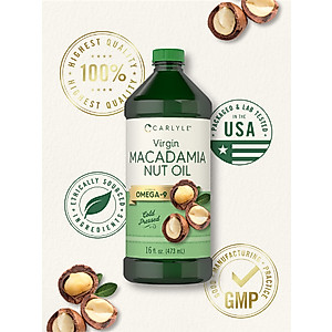 Carlyle Macadamia Nut Oil | 3 x 16 oz Bottles | Premium Cold Pressed | Food Grade | Vegetarian, Non-GMO, Gluten Free | Virgin Oil | Safe for Cooking, Great for Hair and Skin