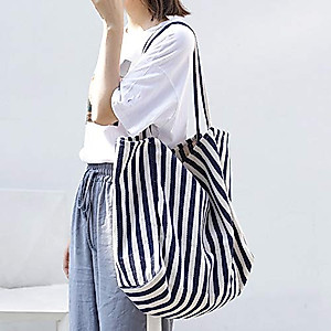 Women's Tote Bag Large Size Canvas Striped Beach Bag Shoulder Bag Hobo Bag Daily Working Handbag Big Capacity Shopping Bag (Red-A)