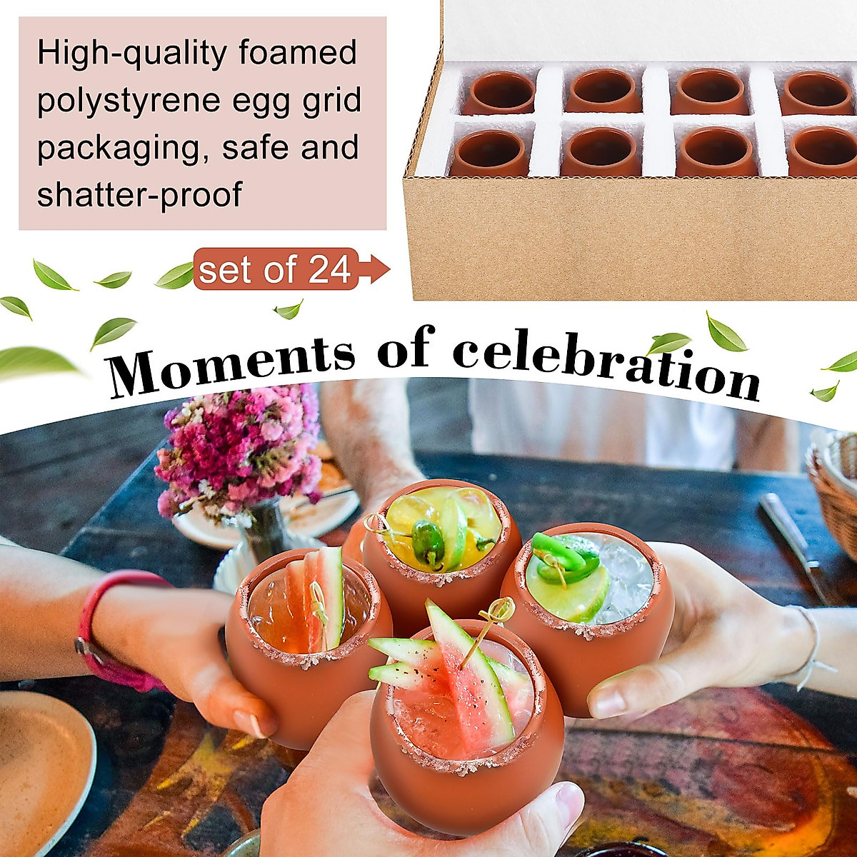 Nuogo Set of 24 (3oz) Cantaritos de Barro Mexicanos Mini Cantaritos Shooters Pottery Cocktail Glasses for Tequila, Margaritas, Mojitos, Mexican Jarritos de Barro Mexicanos, Taco Tuesday Cocktail Cups