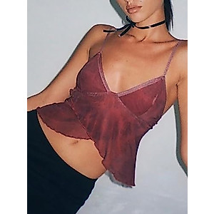 Camisole for Women Y2K Crop Top Sexy Spaghetti Strap Sleeveless Cami Top Halter Top Backless Sexy Summer Tops for Women A Red