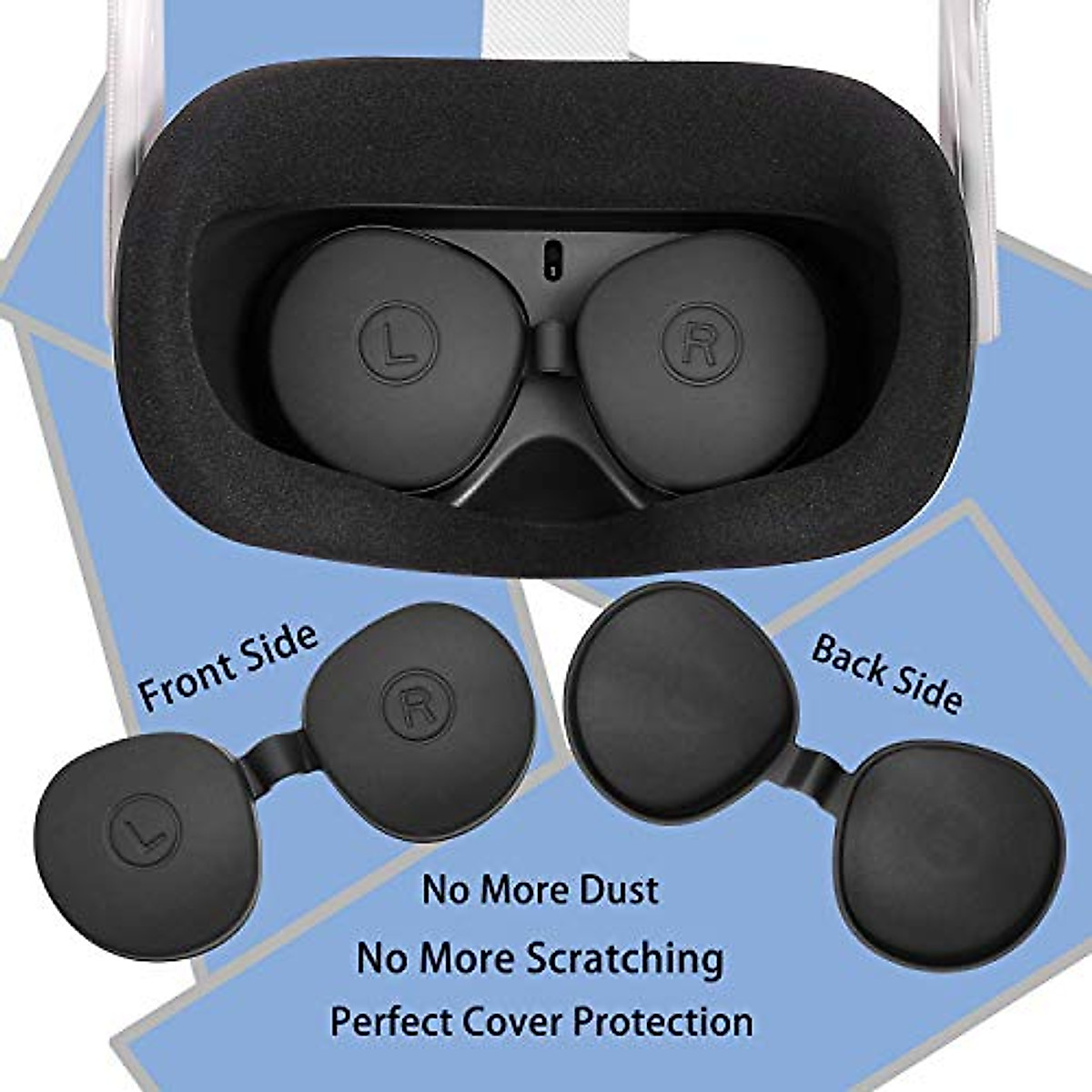 Devansi VR Silicone Face Cover with Lens Cover for Oculus Quest 2 Sweat-Proof Face Pad Eye Pad Washable Face Cushion Light-Proof (Black)