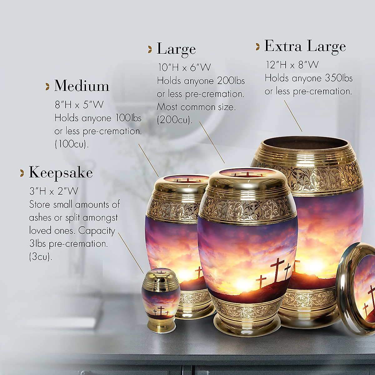 Sunset Cremation Urn for Human Ashes Adult Female for Burial & Home - Urns for Ashes Adult Large Urns for Mom & Cremation Urns for Women Three Cross Sunset Urn Decorative Urn