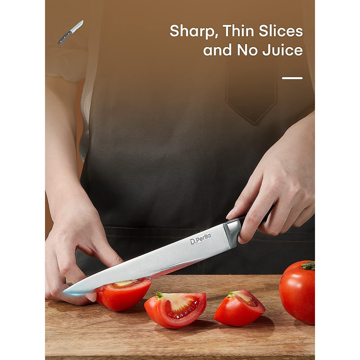 Knife Set, D.Perlla 6 Pieces Small Kitchen Knife Set with Block, German Stainless Steel Knives Set, Sharp Chef Knife Block Set, Brown