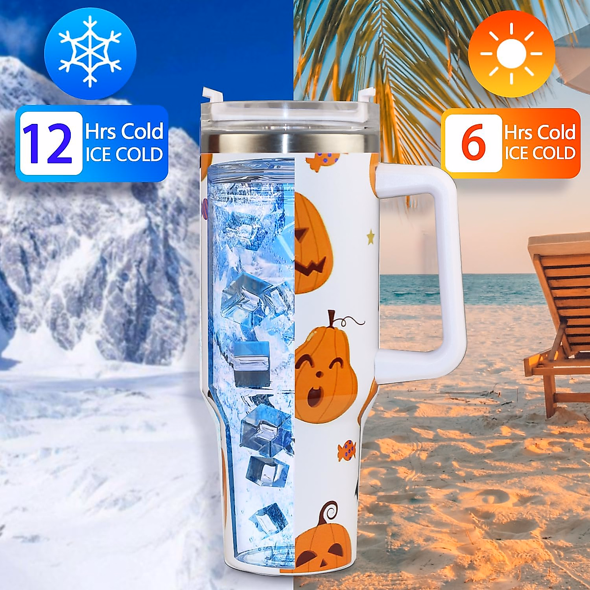 TINVSKQQKJ 40oz Pumpkin Tumbler Double Stainless Steel Insulated Halloween Cup,Stainless Steel Coffee Tumbler with Handle Double Vacuum Leak Proof Travel Coffee Mug Halloween Gifts for Women