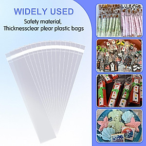 COQOFA Long Self Adhesive Cellophane Bags 2x8" 200 Pcs Clear Cookie Candy Treat Bags Resealable Self Sealing Plastic Cello Bags Long Strip Transparent Individual Bags