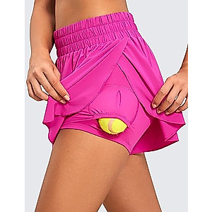 CRZ YOGA 2 in 1 Flowy Running Shorts for Women High Waisted Quick Dry Athletic Gym Lounge Workout Shorts Cute Tennis Skirts Hibiscus Purple Large