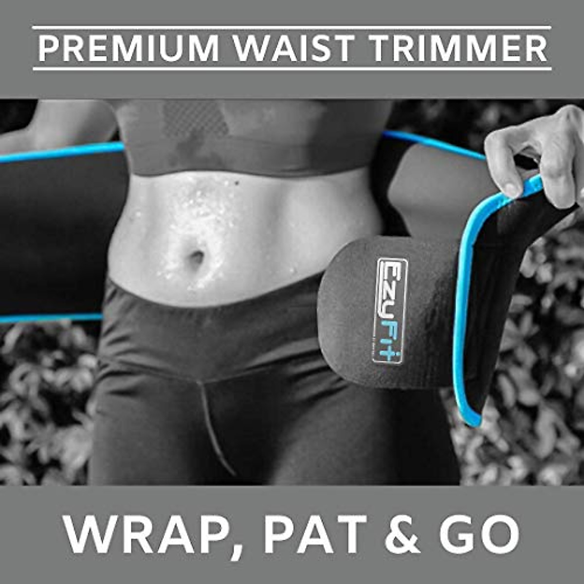 MONTAVI EzyFit Waist Trimmer Premium Exercise Workout Ab Belt for Women & Men Adjustable Stomach Trainer & Back Support, Black Blue Trim Fits 24-42"