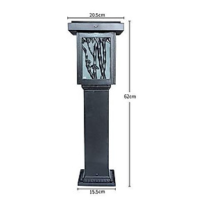 ZMY Anti-Rust Solar Vintage Glass Pillar Light Outdoor Retro Industrial Post Lighting Aluminum Garden Lawn Column Lantern Villa Home Landscape Pathway Fixture E27 Edison