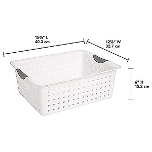 Sterilite Large Ultra Plastic Durable Storage Bin Tote Baskets with Comfortable Handles for Household and Office Organization, White, 12 Pack