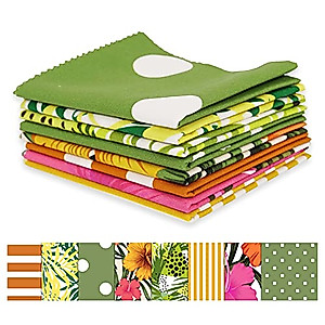 Soimoi 8 Pc Fat Quarter Bundle - Tropical Print 18"x 22" DIY Patchwork- 100% Cotton Pre-Cut Quilting Fabric (Green & Orange)