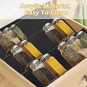 MOVNO Expandable Spice Drawer Organizer, Adjustable and Durable Acrylic Spice Rack Drawer Organizer, Seasoning Spice Jar Organizer Drawer for Kitchen Cabinets Countertop