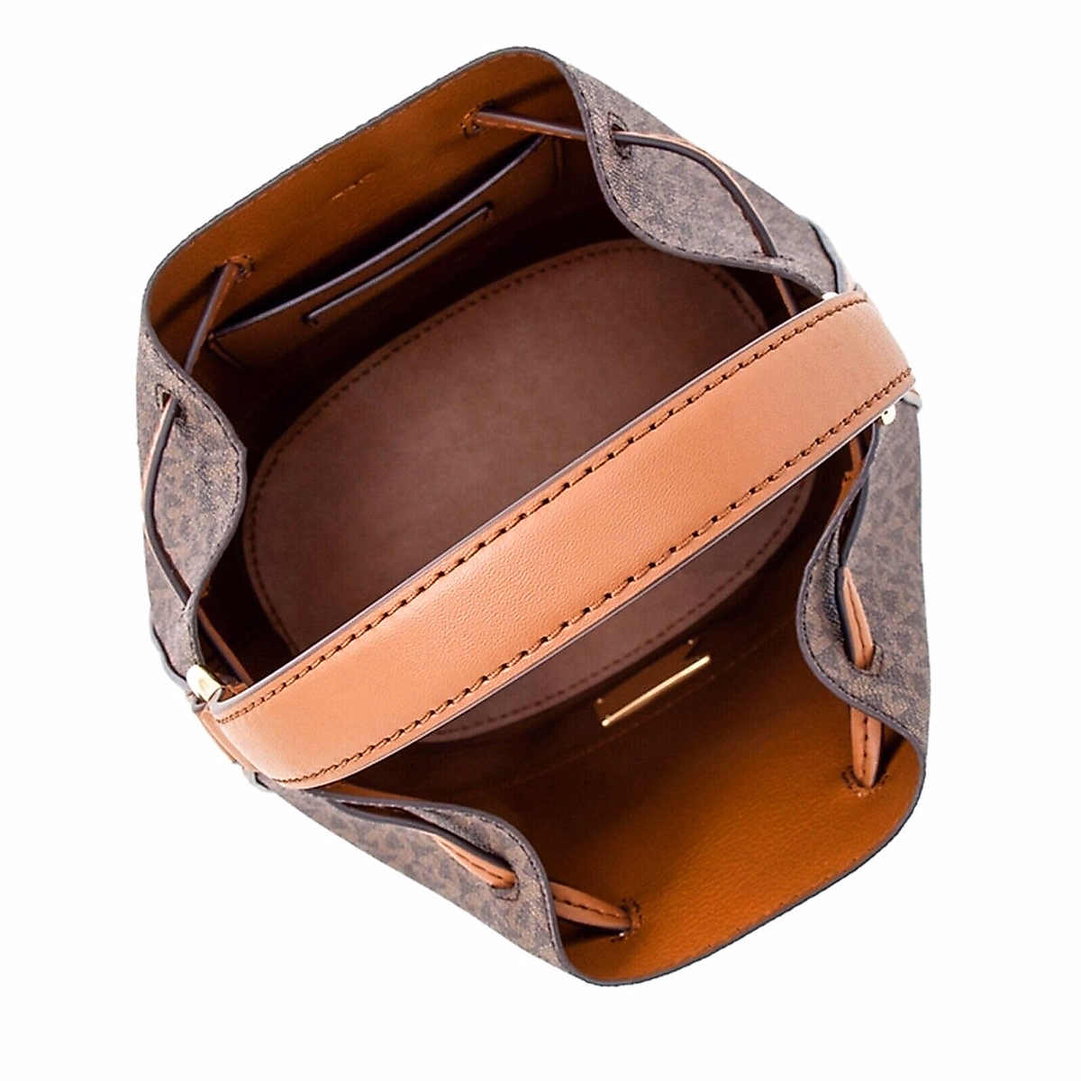 Michael Kors Reed Medium Belt Bucket Crossbody Handbag Brown MK Signature