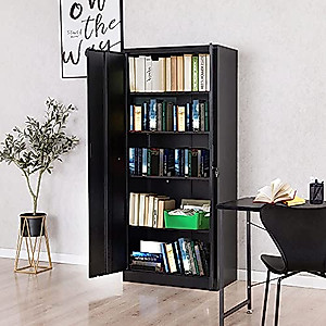iCHENGGD Metal Storage Cabinet with 2 Door and 4 Adjustable Shelves, 70.8 inch Tall Steel Cabinet for Warehouse, Garage, Home, Office,Easy Assemble Required (Black)