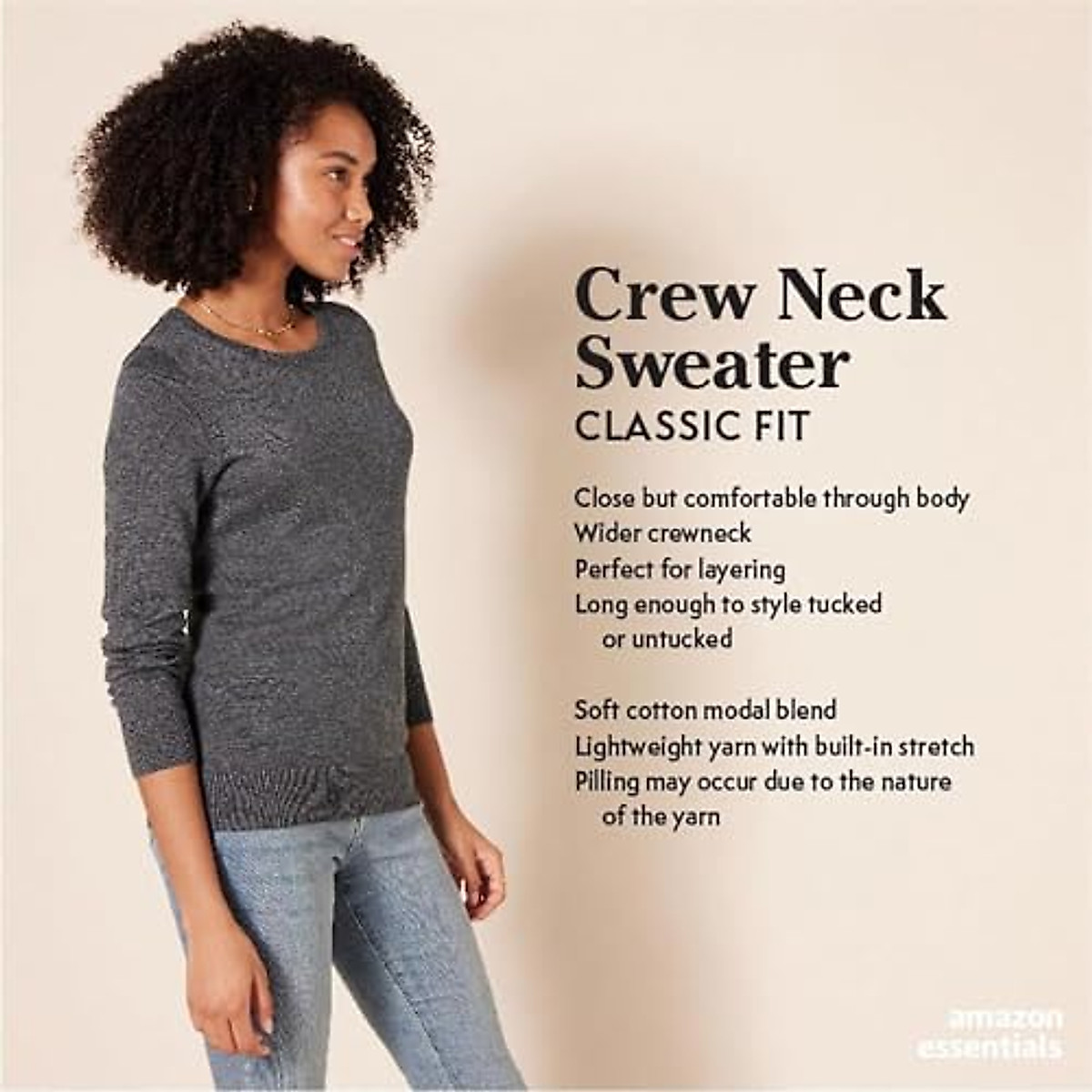 Amazon Essentials Women's Long-Sleeve Lightweight Crewneck Sweater (Available in Plus Size), Sage Green Heather, Medium