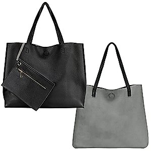 Scarleton Leather Tote Bag for Women, Womens Purses and Handbags, Reversible Tote Bags for Women, Purses for Women, H18420103, Black/Grey