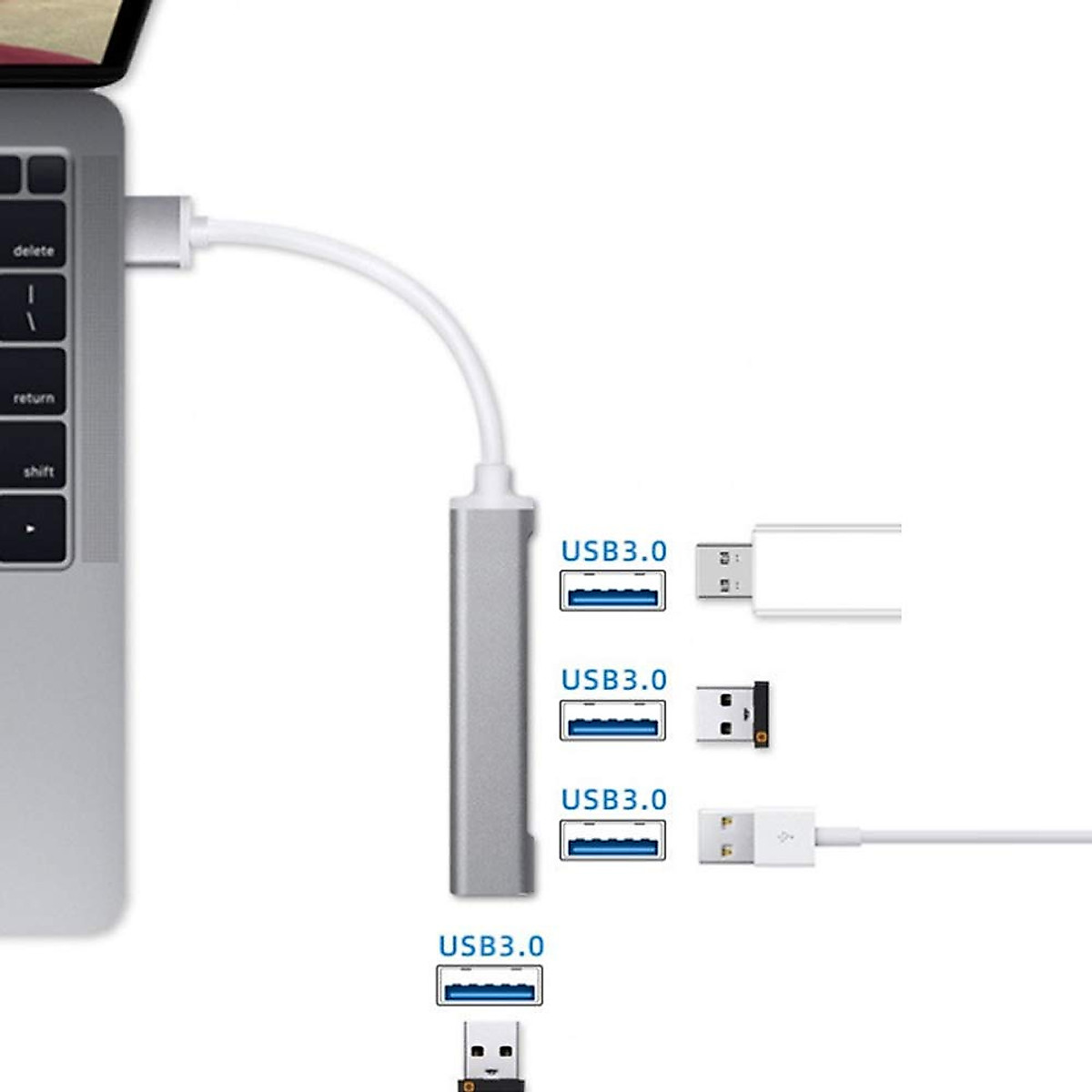 Extender Dock Adapter Type-C to 4-Port USB 3.0 Hub Aluminum Alloy Docking Station Compact Size Long Service Life(gray)