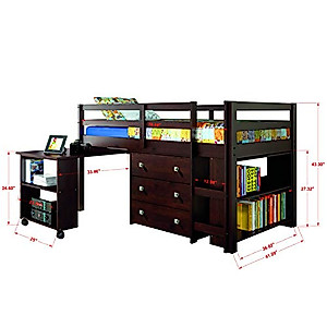 Donco Kids Study & Sleep Twin Cappuccino Low Loft Bed