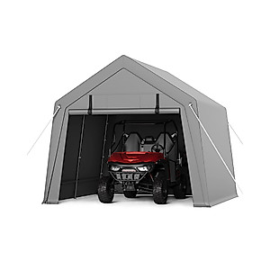 GarveeLife 6' x 8' Outdoor Portable Shed, Shelter Logic with Roll-up Zipper Door, Heavy Duty Waterproof Tarp, Storage Tent for Motorcycle, Bike, Firewood, Garden Tools