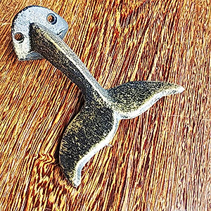 BECUTYSet of 2 Cast Iron Wall Hook-Unique Whale Tail Shape (Antique Brass Finish)