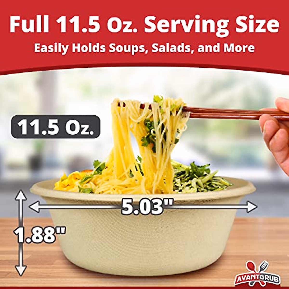 Leak-Proof, Compostable 11.5 oz Disposable Bowls 50 Pk. Sturdy, Eco Friendly, Microwave Safe Sugarcane Containers for Dinner or Dessert. Small Serving Bowl for Hot Soup, Salad, Snacks